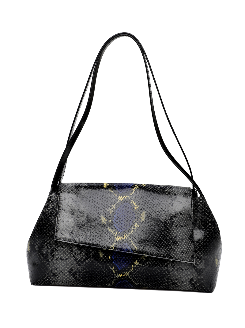 Erea grey python and black semi patent leather – Ferent Bags